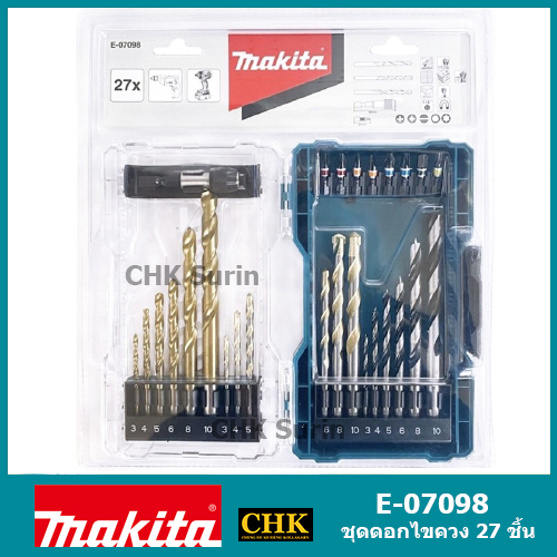 MAKITA E-07098 ชุดรวมดอกสว่านและไขควง 27ชิ้น/ชุด บรรจุในกล่องพลาสติกฝา ...