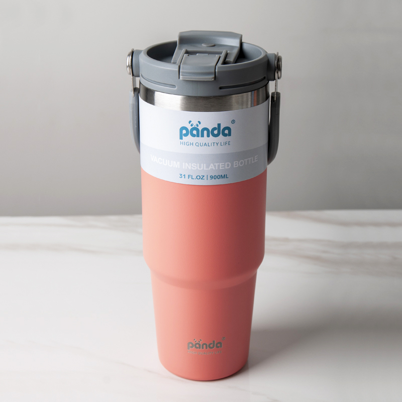 PANDA(ของแท้) แก้วเก็บความเย็น 900ML รุ่นมีหูหิ้วมีหลอด เย็น 304 เก็บความร้อน สแตนเลส พร้อมหลอด ...