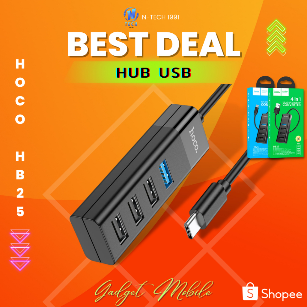 HOCO HB25 4 Port USB HUB 5.0V เพิ่มช่องเสียบ USB สายยาว 30 เซ็นติเมตร ...