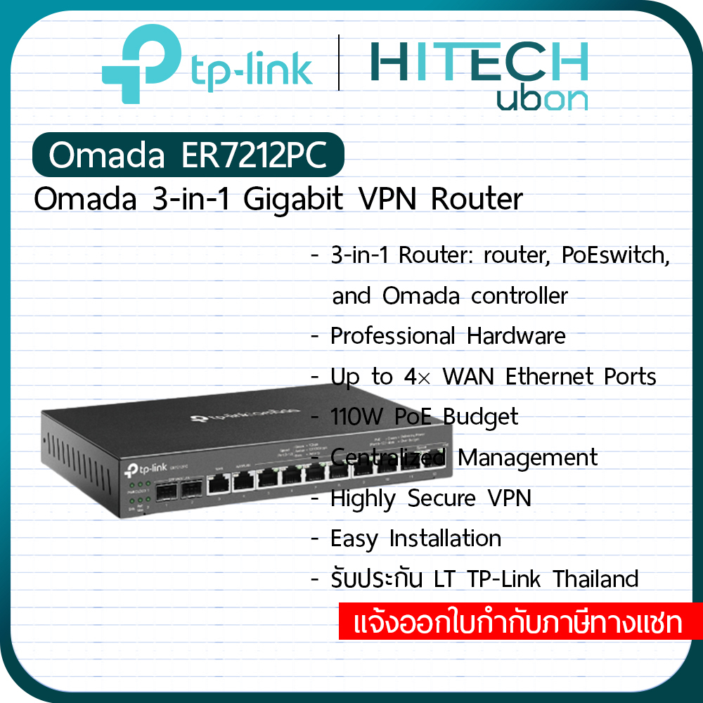 [ประกัน LT] TP-Link Omada ER7212PC 3-in-1 Gigabit VPN Router สวิตซ์ เรา ...