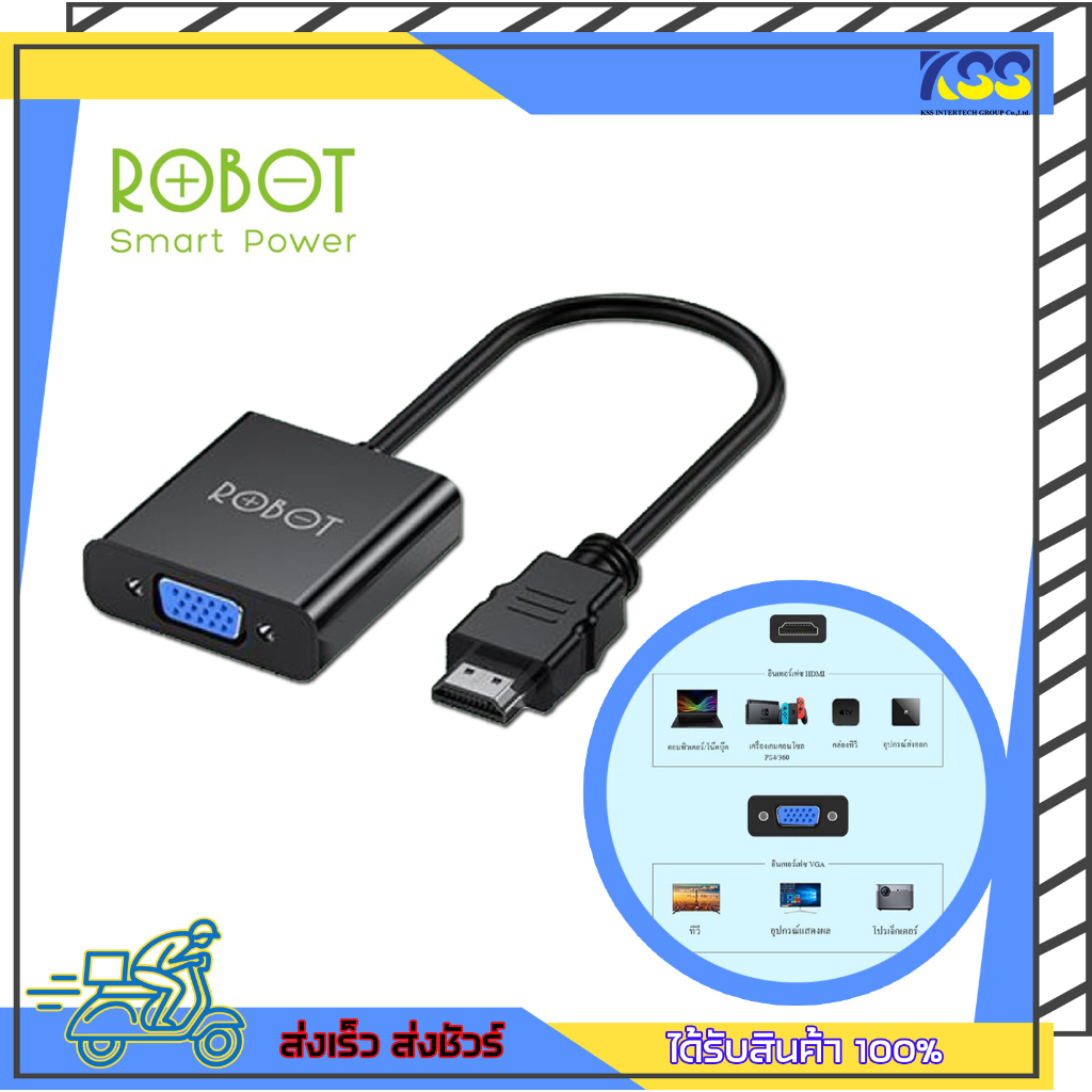 สายแปลงสัญญาณ อุปกรณ์แปลงภาพ Robot rhv10 hdmi to vga converter Full hd ...