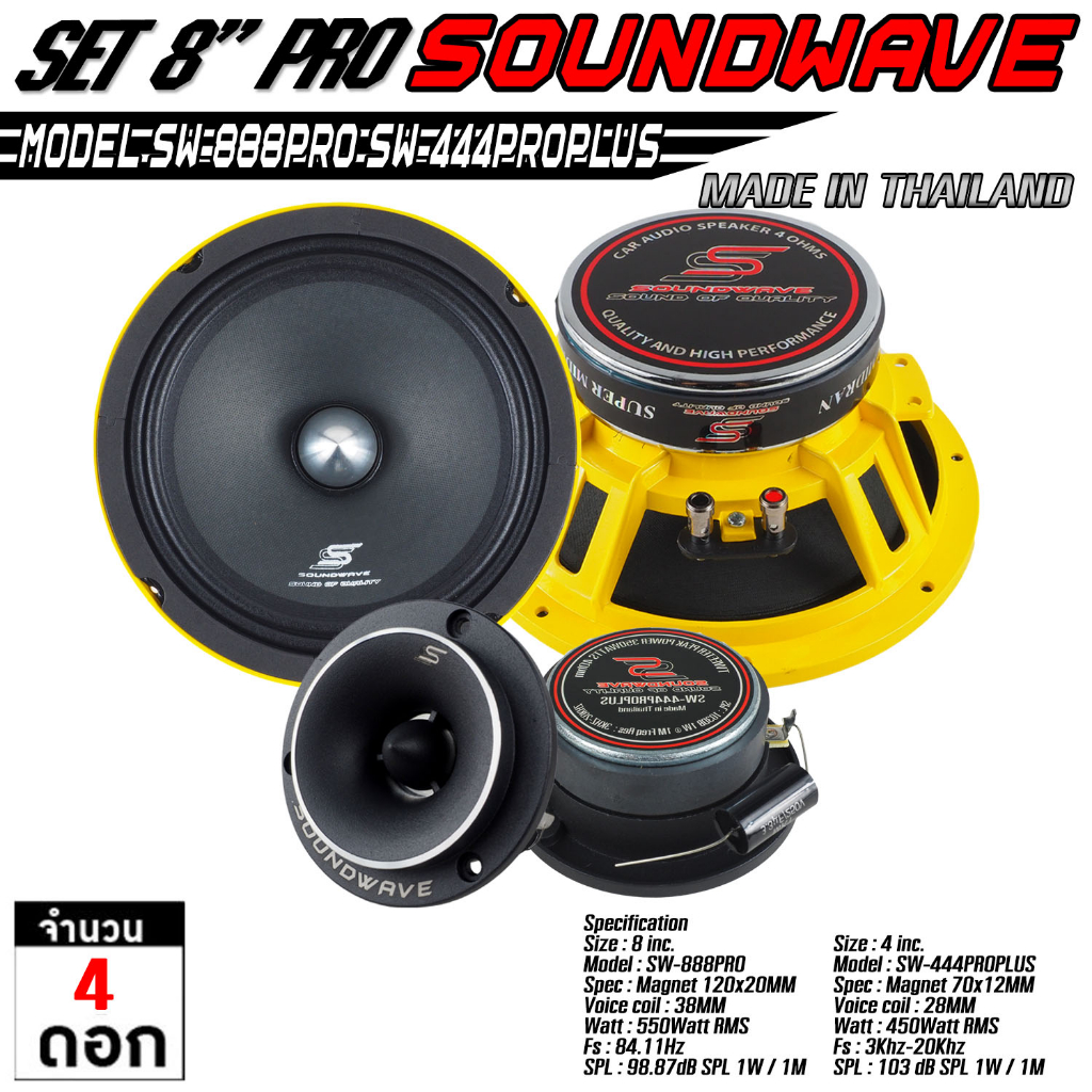 SOUNDWAVE ดอกเสียงกลาง SW-888PRO & SW-444PROPLUS ดอกลำโพงรถยนต์ , โมแรง , ประกอบไทย , ลำโพงเสียง ...