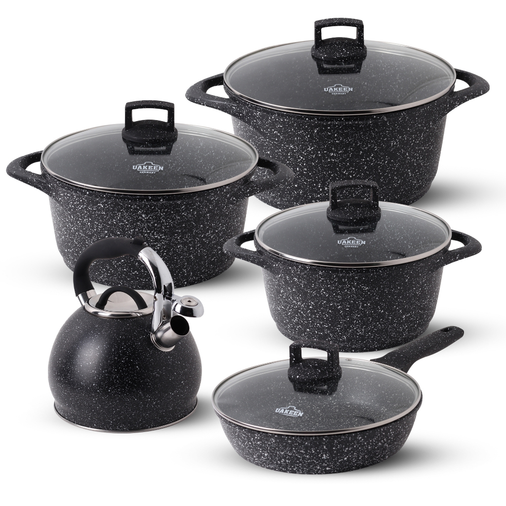 กะทะ หม้อ เซ็ตหม้อกระทะ พร้อมฝาปิด เคลือบหินอ่อน UNKEEN GRANITE SET ...