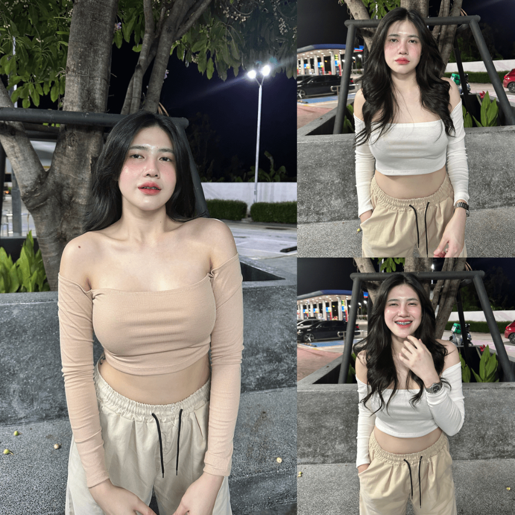 🌈 SpinnyHouse 🌈 ครอปปาดไหล่ เสื้อครอป ผ้าร่อง เสื้อโชว์เนิน รุ่น ปาดไหล่45 | Shopee Thailand