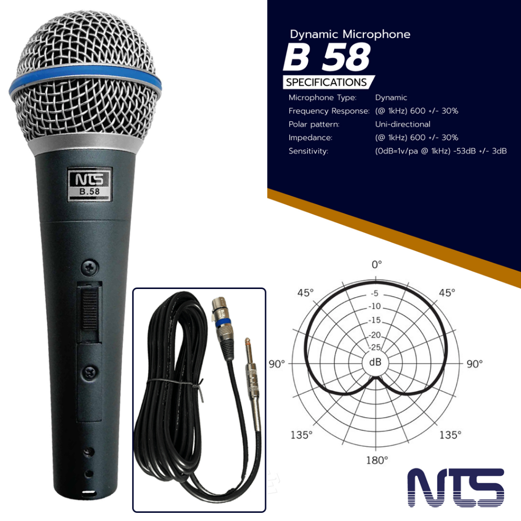ไมโครโฟน NTS รุ่น B58 ไมค์ไดนามิค แถมสายไมค์5เมตร Dynamic Microphone ...
