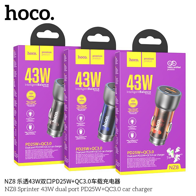 Hoco NZ8 48W หัวชาร์จรถยนต์ และ มอเตอร์ไซด์ รองรับเทคโนโลยีชาร์จเร็ว PD 25W+QC 3.0 ใหม่ล่าสุด ...