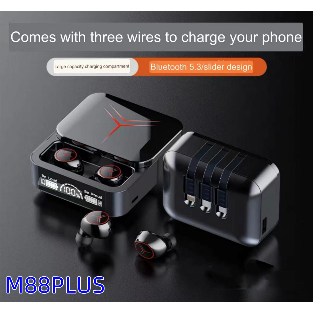 TWS M88 plus หูฟังบลูทูธไร้สาย 5.3 เสียงสเตอริโอ กล่องชาร์จแบบฉุกเฉิน ...