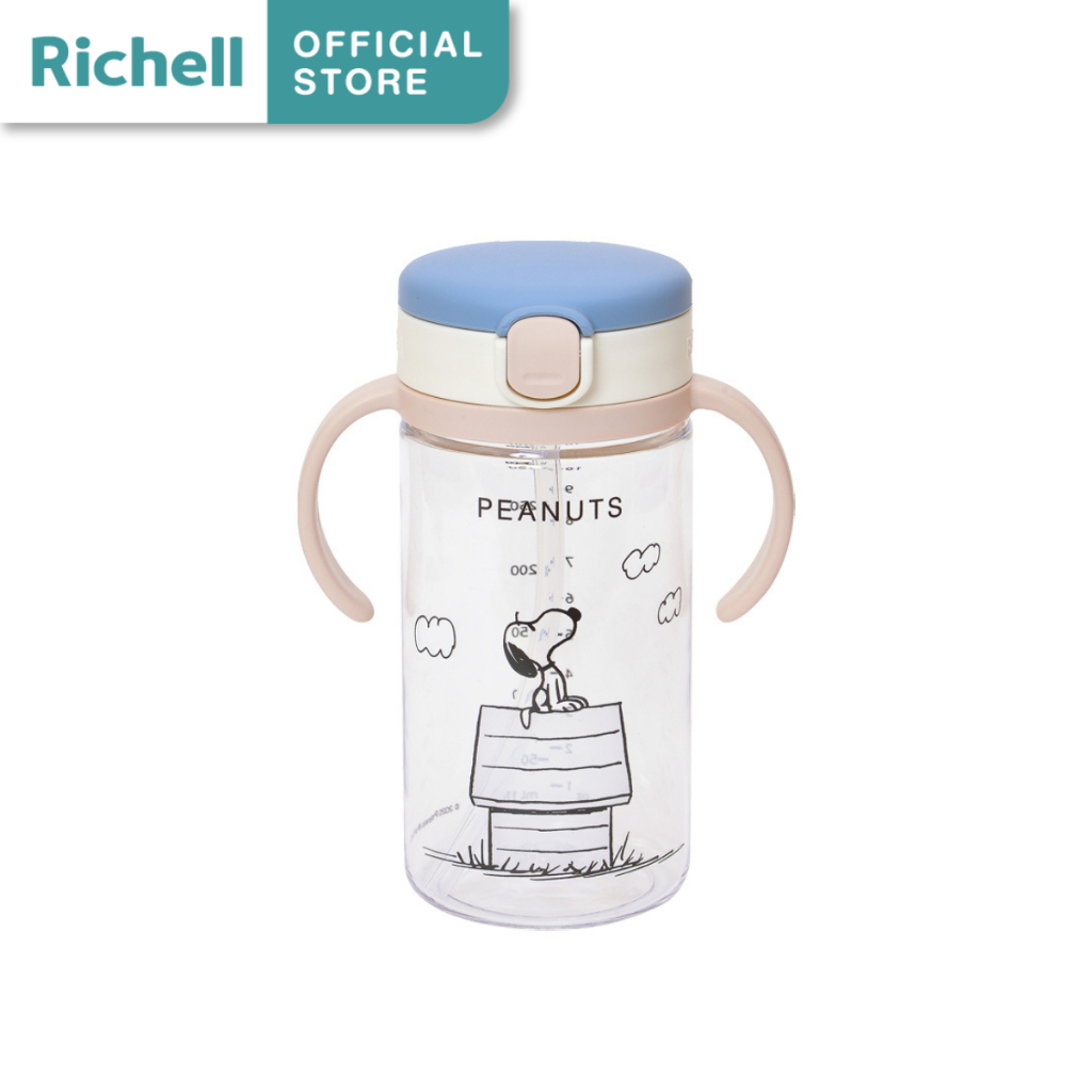 Richell x Peanuts Friends แก้วน้ำหลอดกันสำลัก 320มล. น้ำหนักเบา ฝาปิดมีระบบล็อคอย่างดี ทำจาก ...