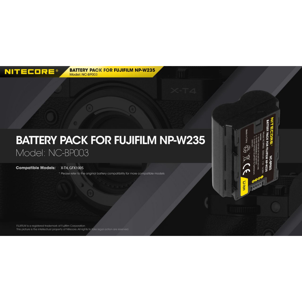 Nitecore NP-W235 Battery สินค้าประกันศูนย์ไทย (Battery Fuji X-T4, X-T5, X-H2, X-H2S, GFX100S ...