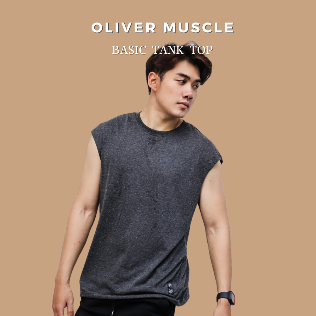 OLIVER MUSCLE เสื้อยืดแขนกุดทรงเกาหลี สีพื้น ผ้านุ่ม ใส่สบายไม่ร้อน ...