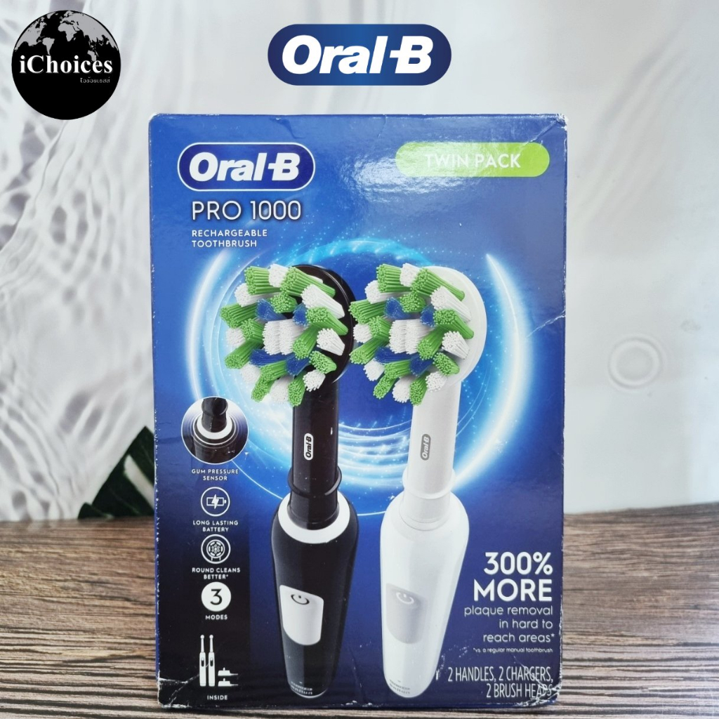 [Oral-B] Pro 1000 Electric Rechargeable Toothbrush Twin Pack Black & White ออรัลบี แปรงสีฟัน ...