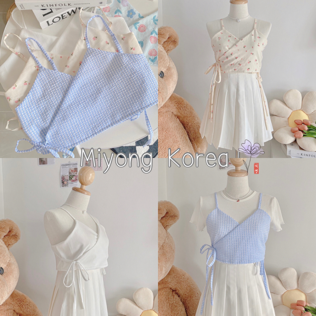 Miyong สายเดี่ยวป้ายหน้า ผูกข้าง ปรับสายได้ ซับในทั้งตัว | Shopee Thailand