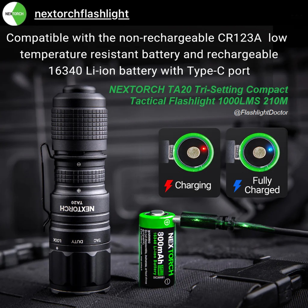 NEXTORCH TA20 Tri-Setting Compact Tactical Flashlight 1000LMS 210M ...