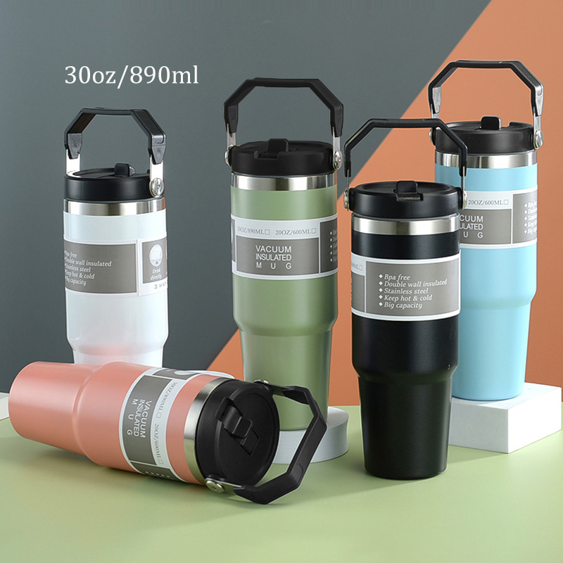 ฝาหูหิ้ว แก้วสแตนเลส304 รุ่นมีหูหิ้วมีหลอด แก้วเก็บความเย็น อุณหภูมิร้อน 900ML 30oz | Shopee ...