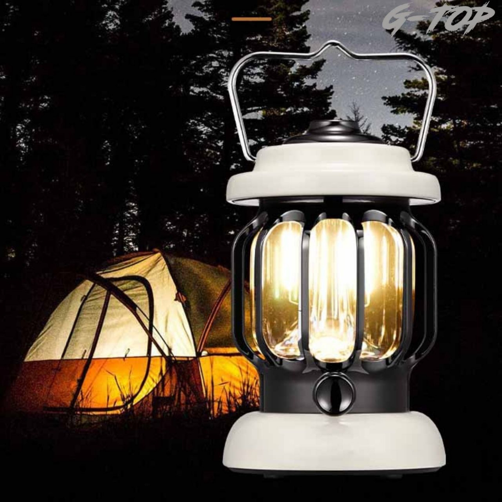 ตะเกียงแคมป์ปิ้ง ย้อนยุค ตะเกียงไฟฟ้า LED โคมไฟกลางแจ้ง โคมไฟชาร์จตรง ...