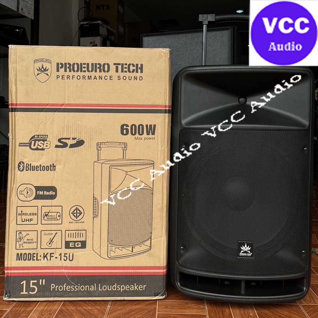 PROEUROTECH KF-15U ลำโพงล้อลาก ไมค์ UHF พร้อมบลูทูธ | Shopee Thailand