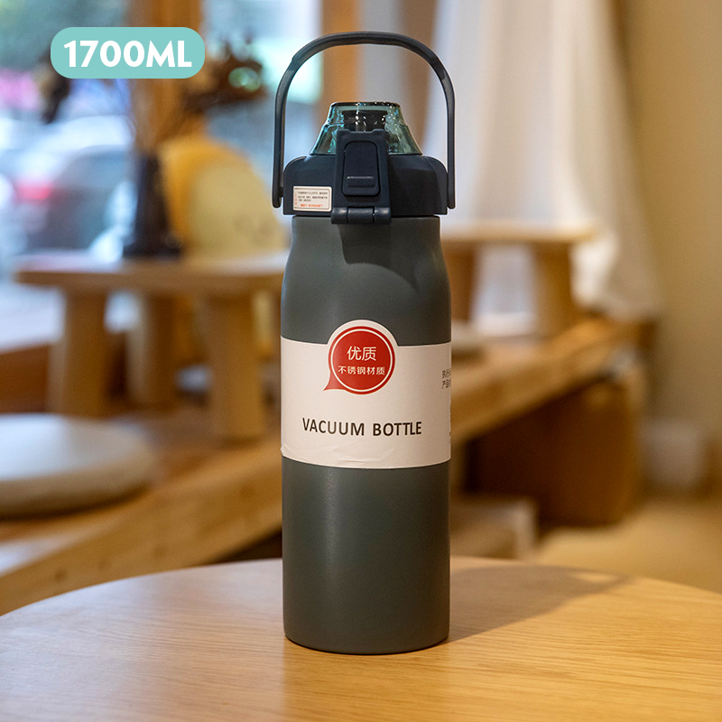 กระบอกน้ำ สแตนเลส316 มีหูหิ้ว พกพา เก็บเย็น ขนาดใหญ่ 1300ML/1700ML แบบหลอดดูด เก็บน้ำร้อน/เย็น ...