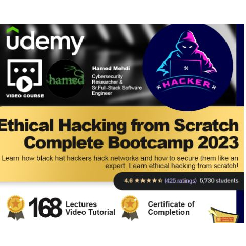 [Video Course] Ethical Hacking from Scratch: Complete Bootcamp 2023 ( 168 Lectures, hours+ 15 ...