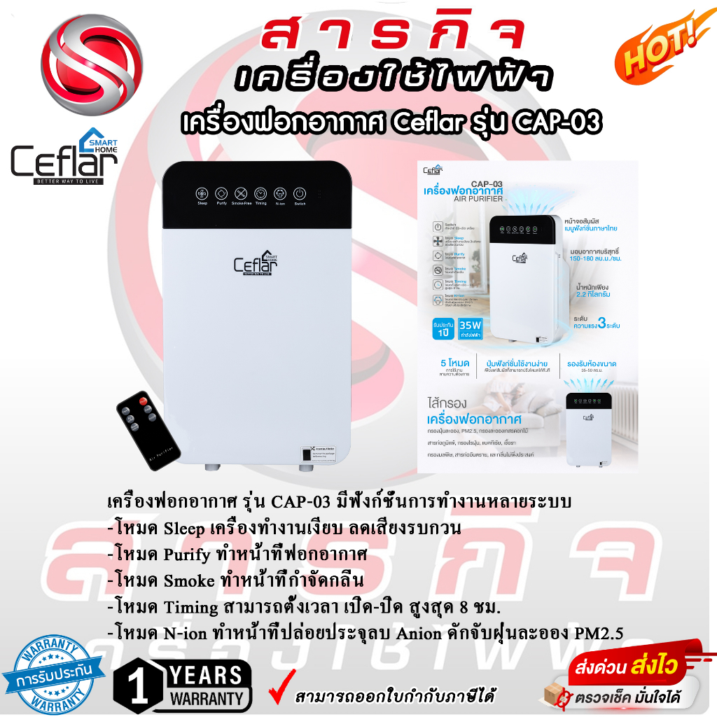 เครื่องฟอกอากาศ Ceflar รุ่น CAP-03 รับประกัน 1ปี | Shopee Thailand
