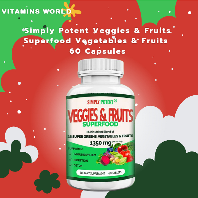 Simply Potent Veggies & Fruits Superfood | Powerful Blend of 28 Organic Greens, Vegetables ...