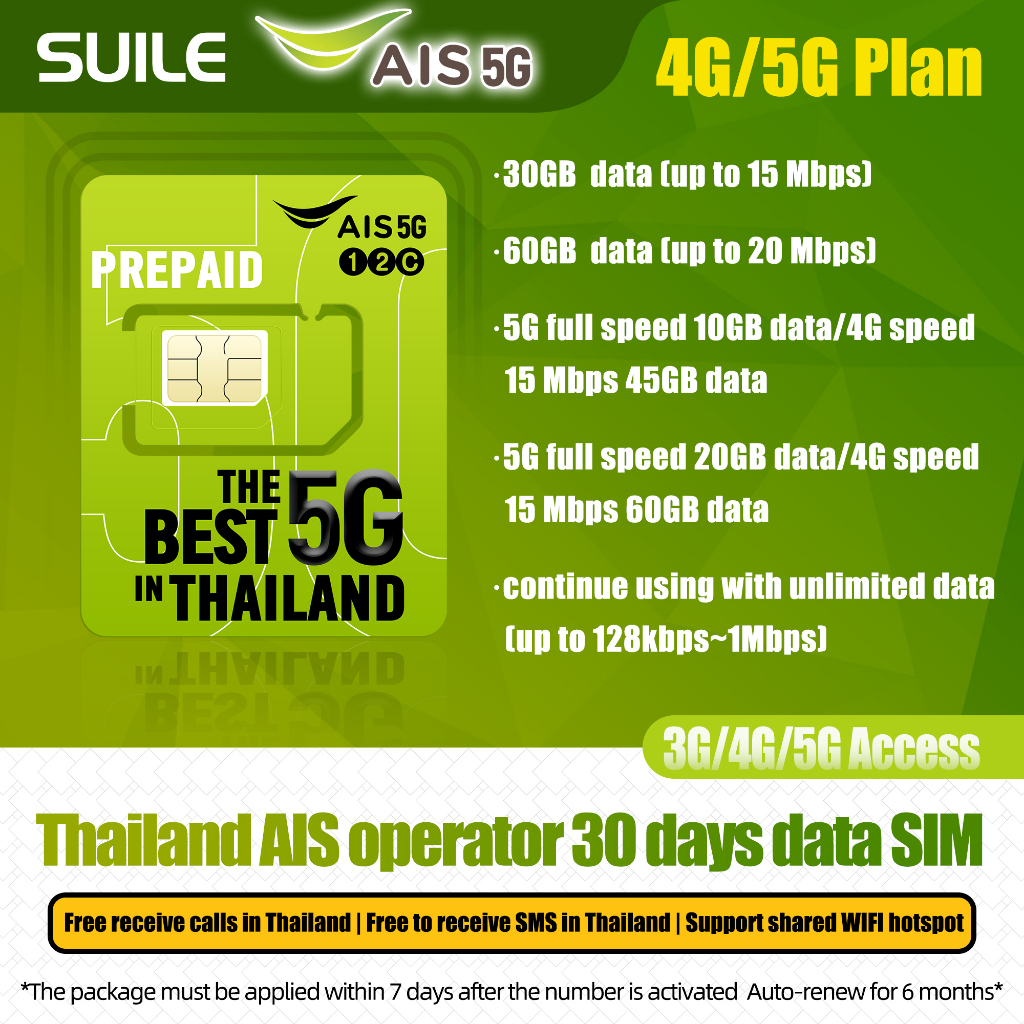 AIS 4G speed 15M/20M 5G full speed Thai number prepaid SIM Internet ...