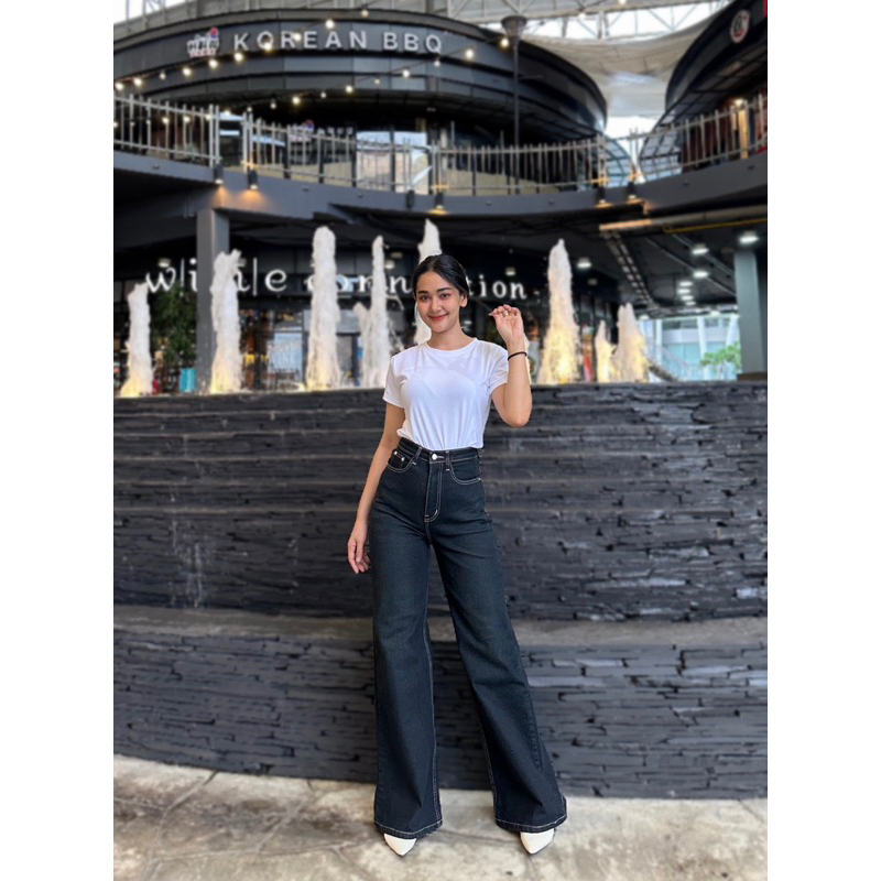 Code. W47 กระบอกใหญ่เอวสูงผ้ายืดใส่สบายมีสองสี | Shopee Thailand