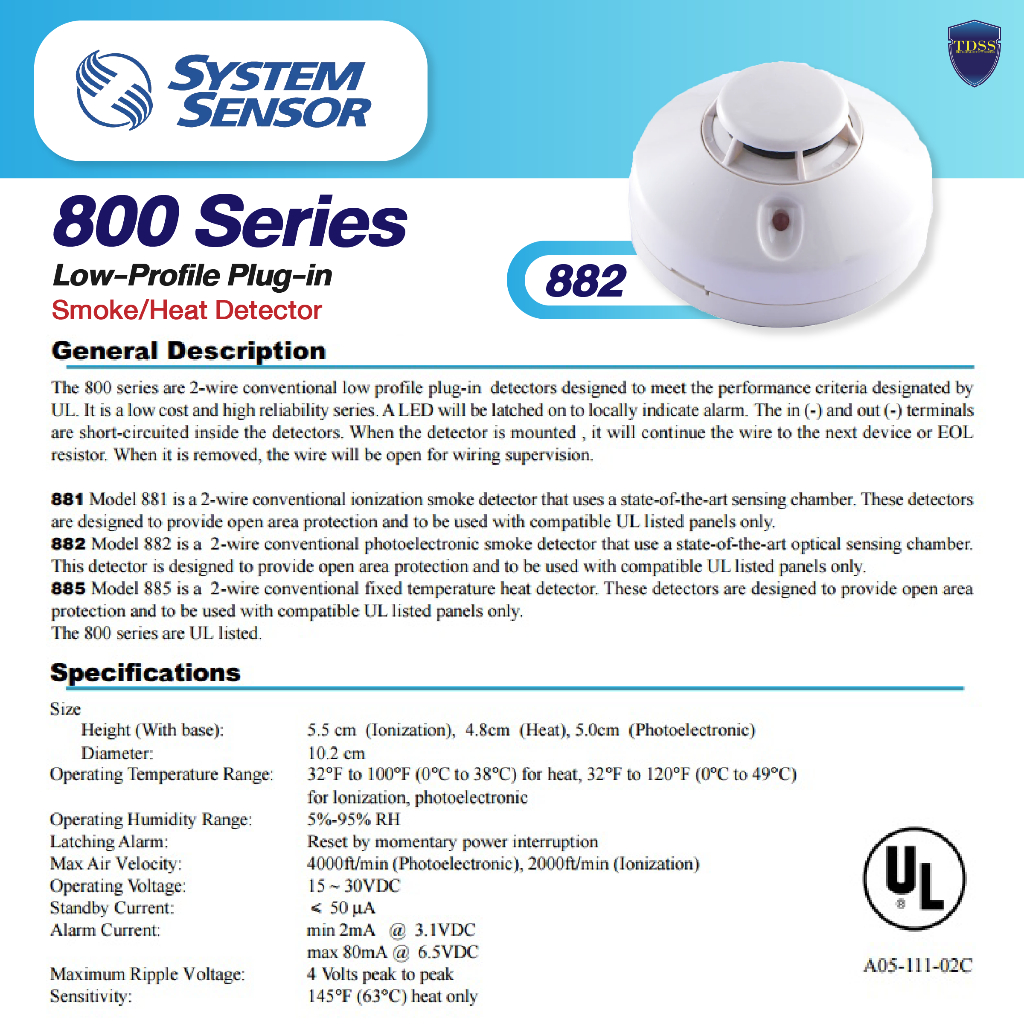 System Sensor เครื่องตรวจจับควัน Smoke Detector รุ่น 882 พร้อมขา ...