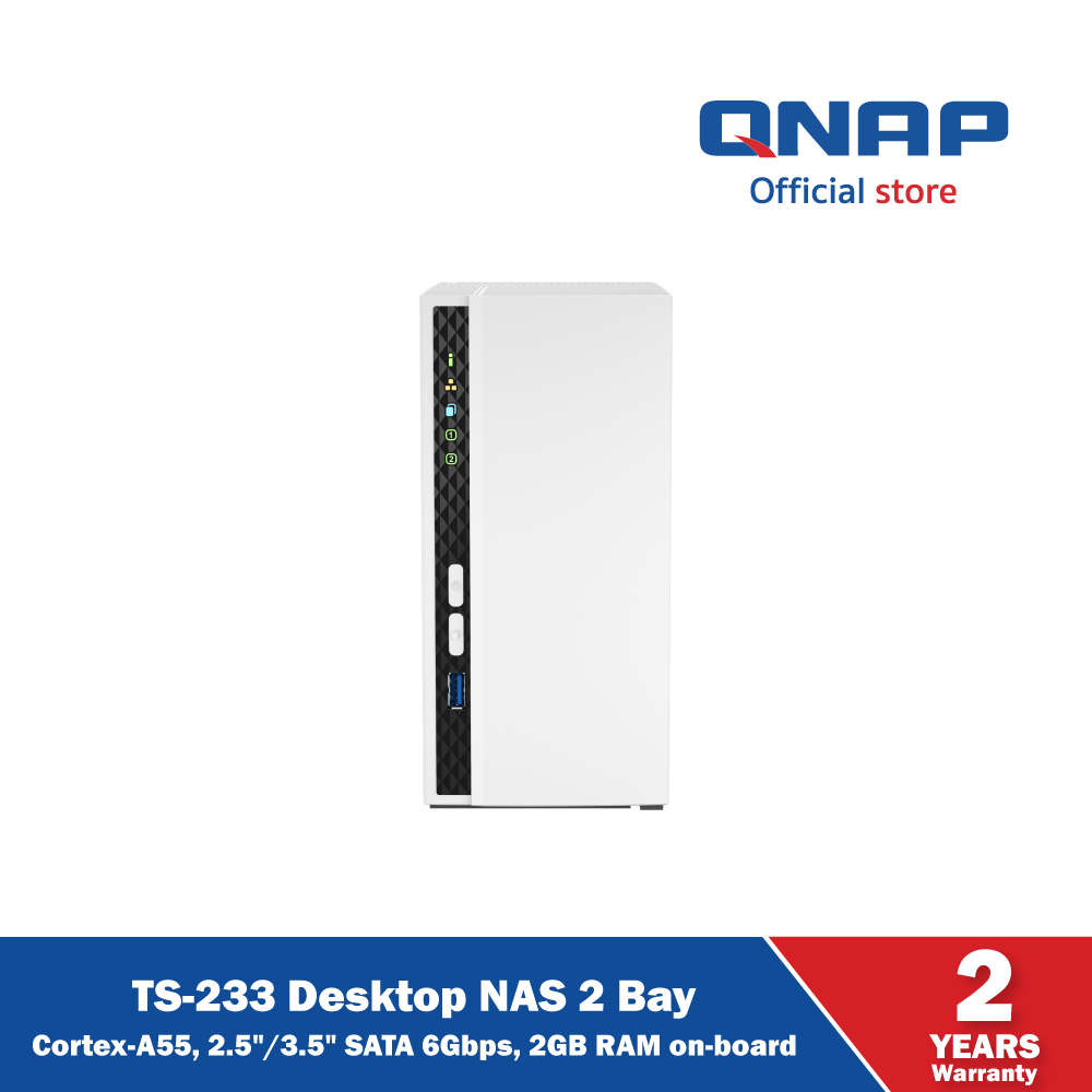 QNAP TS-233 Desktop NAS 2 Bay ARM 4C 2.0GHz, 2.5"/3.5" SATA 6Gbps, 2GB RAM on-board (อุปกรณ์จัด ...