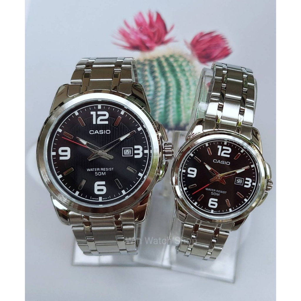 นาฬิกาคู่รัก Casio รุ่น MTP-1314D-1A และ LTP-1314D-1A สายแสตนเลส หน้าปัดดำ กันน้ำ 50 เมตร - แท้ ...