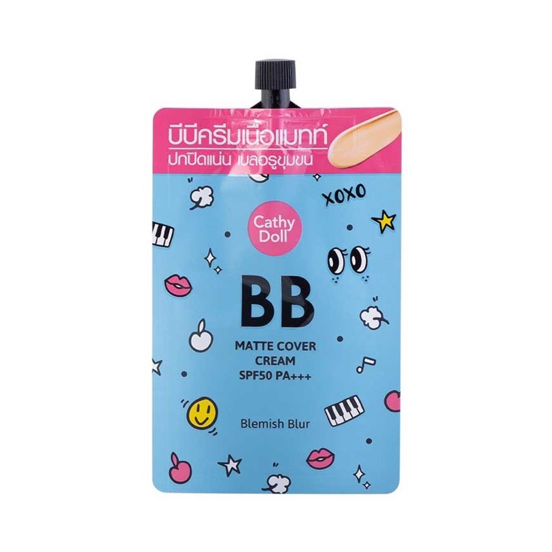 BB CATHY DOLL ชนิดซองสีฟ้า แมทท์โคเวอร์เบลมิชเบลอบีบีครีม เอสพีเอฟ50 พี ...