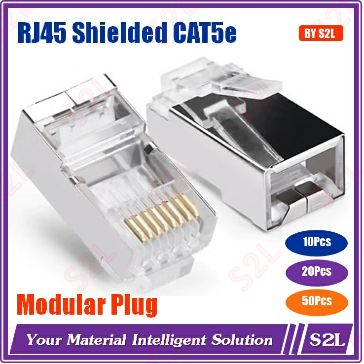 【RJ45 หัวเหล็ก】GERY JAZZ, CAT5E/6,US-1003 Network Modular Plug w/Metal Shield หุ้มเหล็ก【10/20 ...