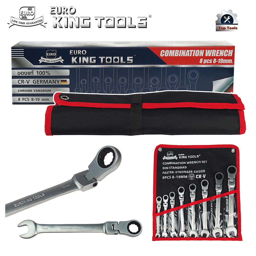 EURO KING TOOLS ประแจแหวานข้าง (คอพับได้) 8 ตัวชุด ปากตาย แหวน ชุดประแจ ...