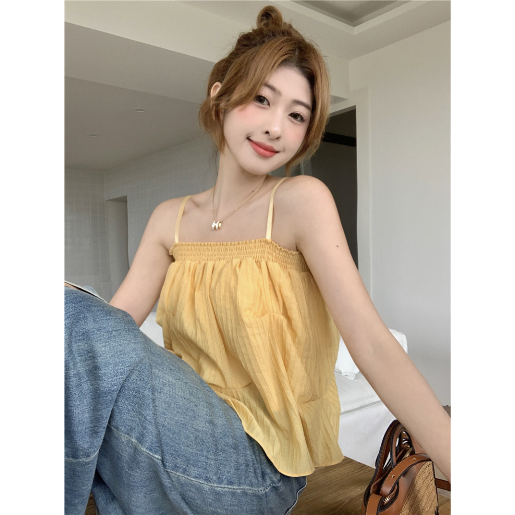 Cici(NO.60130)เสื้อสายเดี่ยว จั้มรอบอก สีพื้นน่ารัก | Shopee Thailand