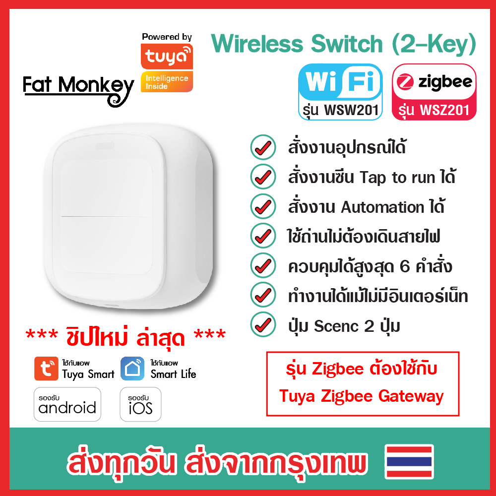 Tuya WiFi/Zigbee Wireless Switch ปุ่ม Scene เปิดปิดไฟไร้สาย 2 ปุ่ม แบบ ...