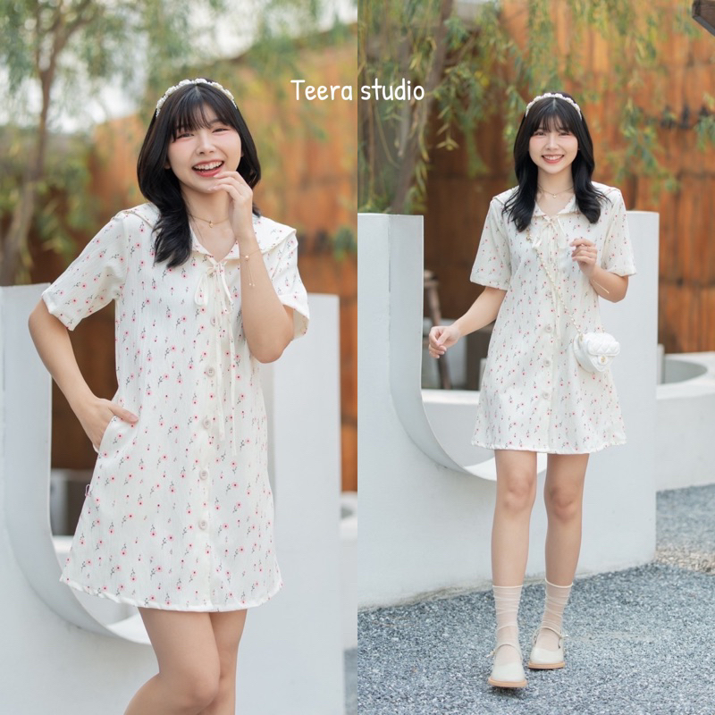 Teera ️พร้อมส่ง เดรสคอปกทหารเรือลายดอกสีพาสเทล มีกระเป๋าข้าง กระดุมใช้งานได้จริง Nanny | Shopee ...