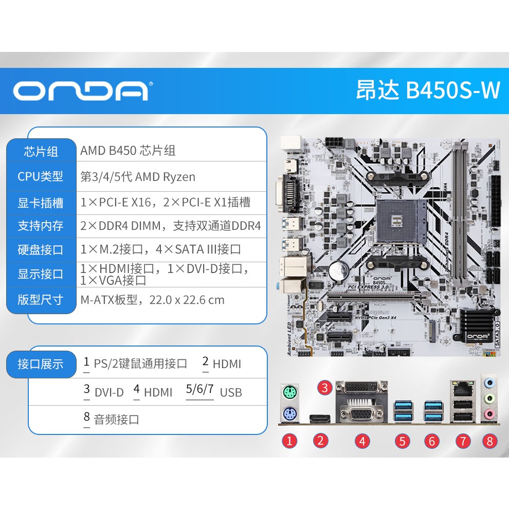เมนบอร์ด เดสก์ท็อปคอมพิวเตอร์เมนบอร์ด ONDA B450S-W B550-VH-B A520-SD4-W การรับประกันสามปีใหม่ ...