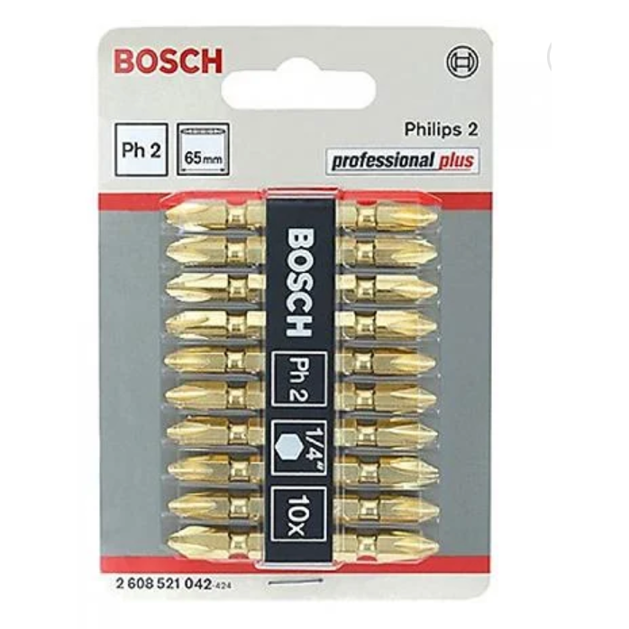 BOSCH ดอกไขควงลม สีทอง PH2x65mm. #2608521042 (10ดอก/แพ็ค) | Shopee Thailand