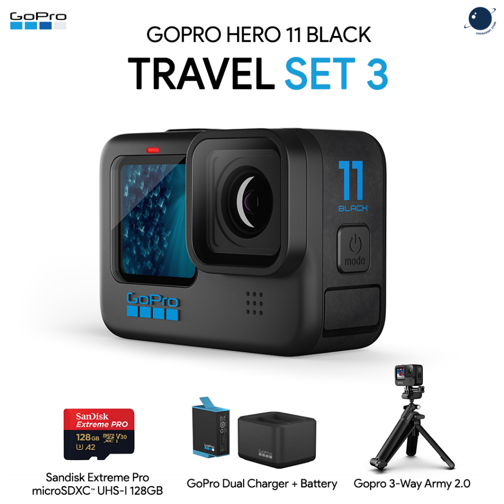 GoPro Hero 11 Black Travel Pack Set 3 (Sandisk Extreme Pro 128GB, Gopro ...