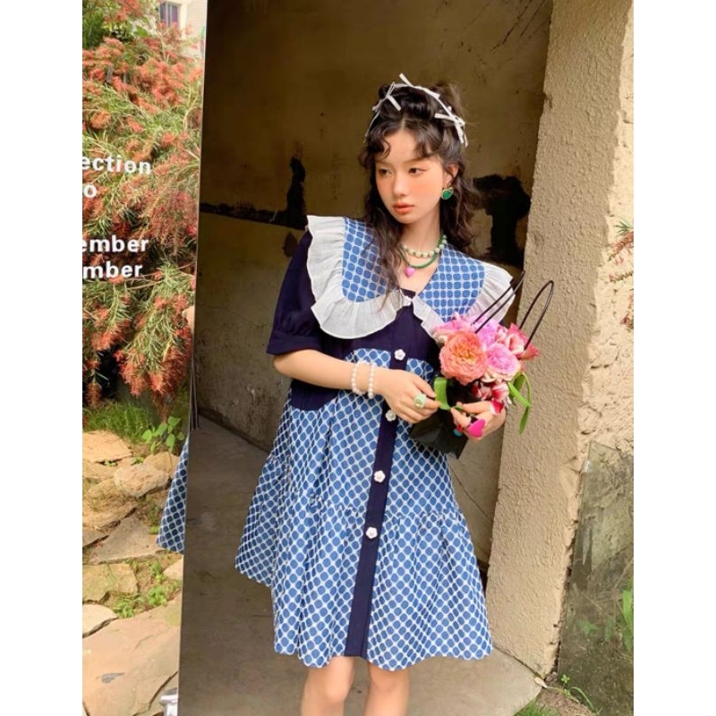 PS225 เดรสสีฟ้ากรมคอบัว 790฿ | Shopee Thailand