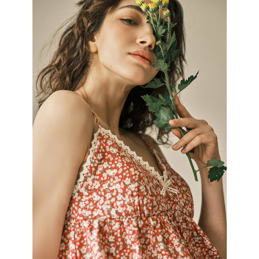 เซตชุดนอนพร้อมซับใน รุ่น Apicot Cotton Florals Print Camisol Set ...