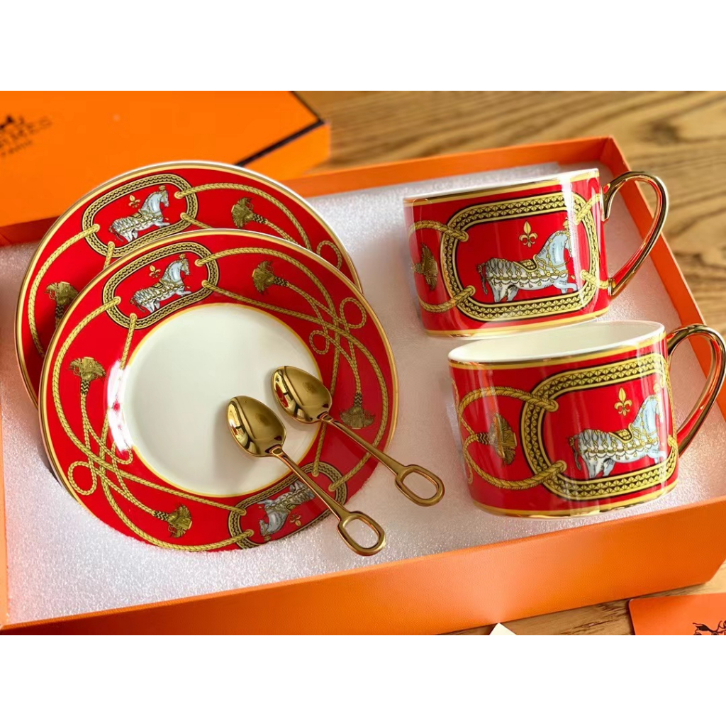 Hermes High Bone Porcelain Red Horse Coffee Cup Plate Afternoon Tea Set ...