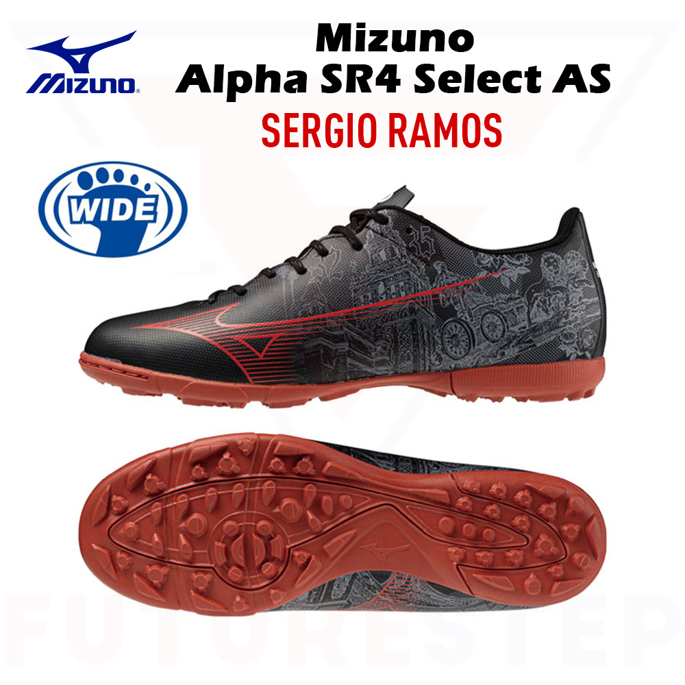 รองเท้าฟุตบอลร้อยปุ่ม ทรงหน้าเท้ากว้าง Mizuno Alpha SR4 Select AS ...