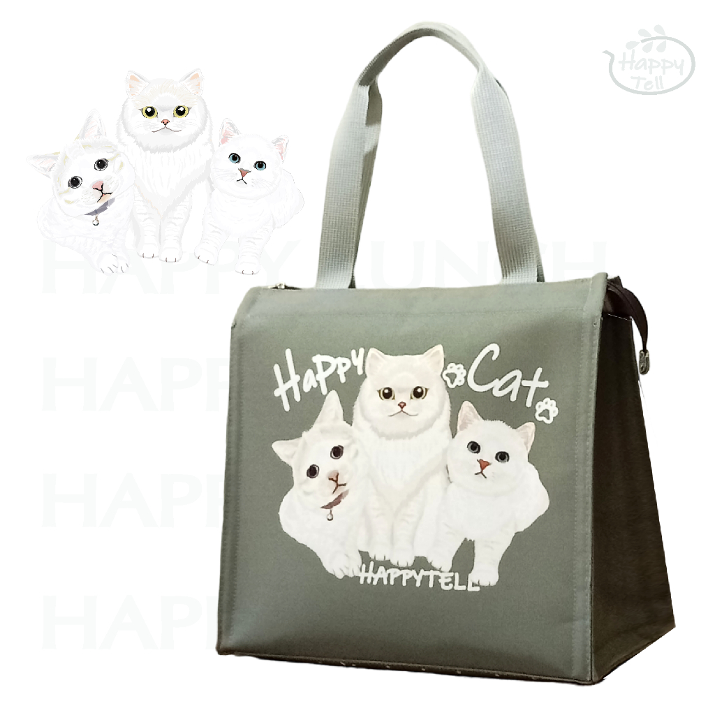 Happy Tell กระเป๋าเก็บอุณหภูมิ ผ้าแคนวาสพิมพ์ลายใส่กล่องอาหารได้หลาย ...