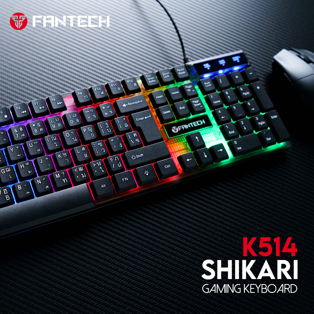 คีย์บอร์ดมีไฟ Fantech K514 SHIKARI Membrane Gaming Keyboard คีย์บอร์ด 104 Keys ประกันศูนย์ 2 ปี ...