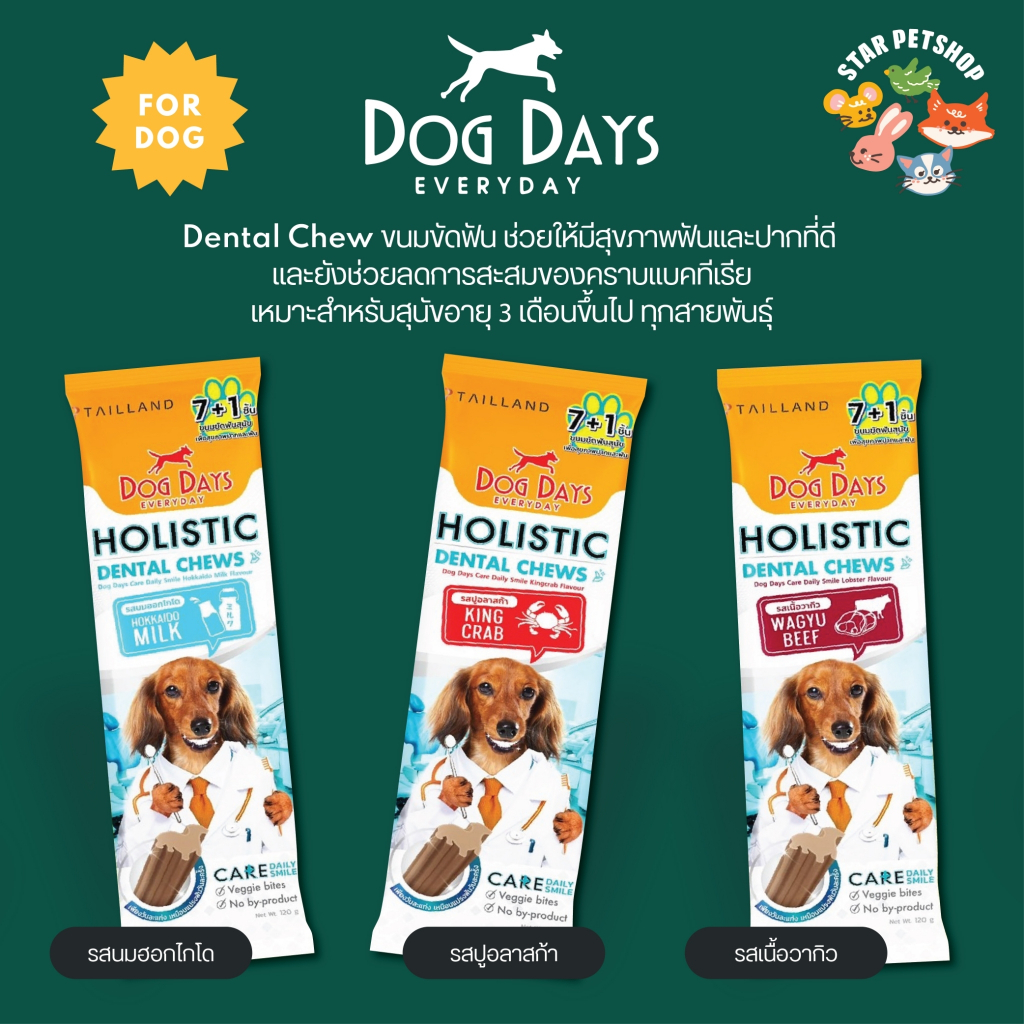 Dog Days Holistic Dental ขนมขัดฟันสำหรับสุนัข ลดการสะสมของคราบแบคทีเรีย ...