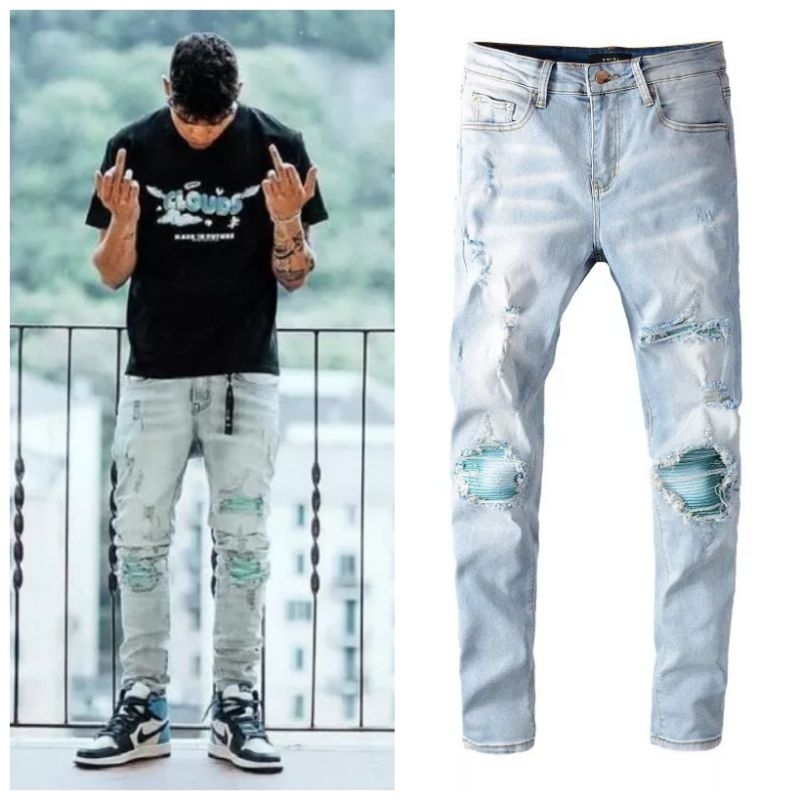 30/38 พร้อมส่ง French AMIRI hot drill patch color slim-fit jean ...