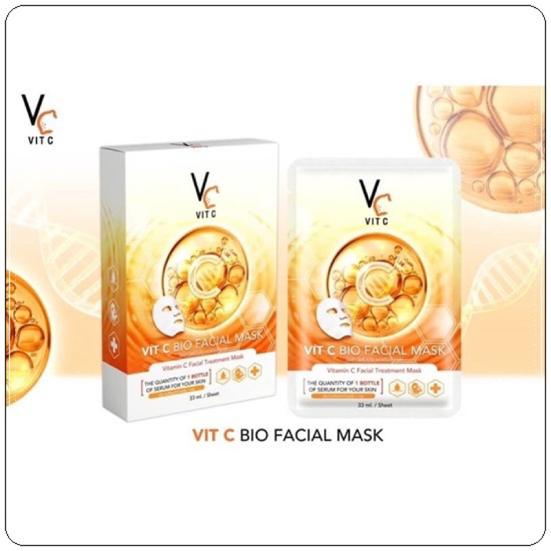 แผ่นมาร์คหน้า VCน้องฉัตร Vit c bio facial mask 1 กล่องมี 6 แผ่น ...