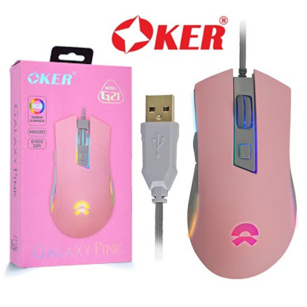 OKER G21 GALAXY PINK Gaming Mouser RGB Macro เมาส์เกมมิ่ง มาโคร มีไฟ | Shopee Thailand