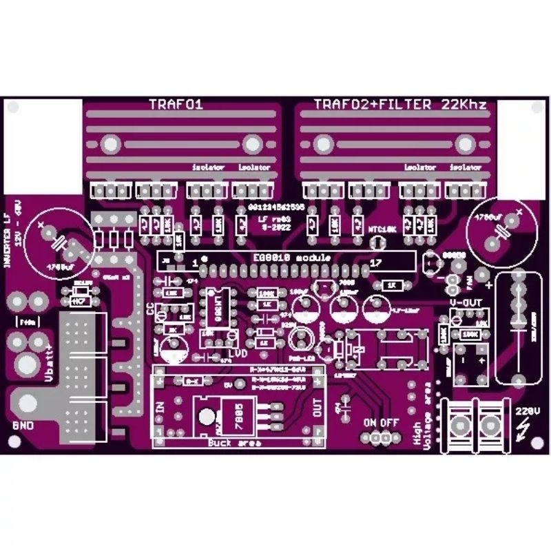 PCB อินเวอเตอร์ เพียวไซน์เวฟ PSW 8mosfetแบบหม้อแปลงสำหรับงานDIYประกอบ ...