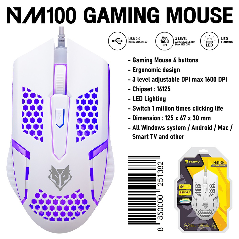Nubwo Gaming Mouse NM100 เมาส์ เมาส์เกมมิ่ง เมาส์มีไฟ OPTICAL MOUSE NM-100 | Shopee Thailand